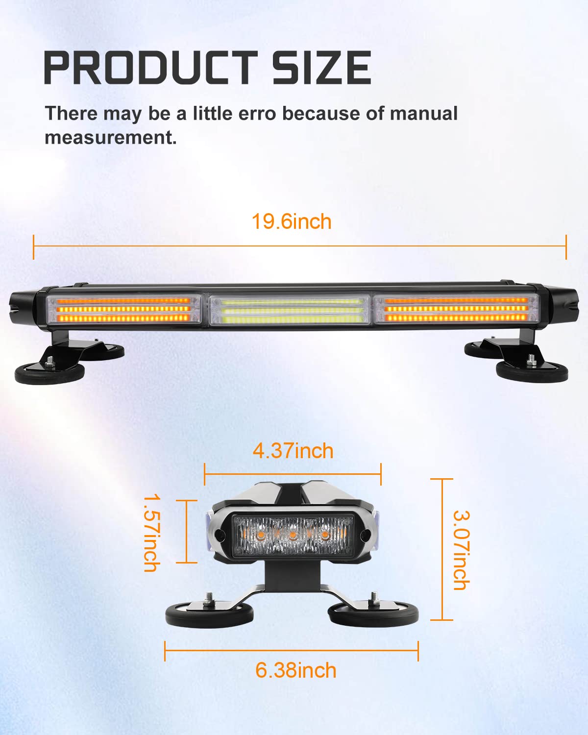 BraveWAY 20 inch LED Strobe Flashing Light Bar- White Amber LED Rooftop Light Bar Double Side Emergency Hazard Warning Beacon Lights for Safety Construction Vehicles Trucks Pickup Snowplow