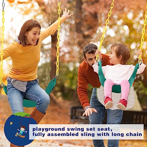 Puteraya 4 Pack Heavy Duty Swing Seat Swing Set Accessories Replacement with Plastic Coated Chains and Carabiner for Kids Adults Backyard Playground Outdoor Playset (Green)