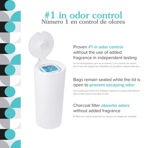 PurePail Classic Diaper Pail β White, Blocks Odors with No Added Fragrance, Holds 20% More Diapers & Generates Less Waste, No Cutting, No Canisters, Includes 1 Pail + 2 Refill Bags + 1 Charcoal Filter
