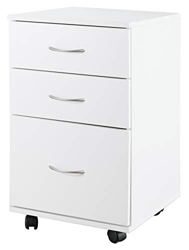 Basicwise Office File Cabinet 3 Drawer Chest with Rolling Casters, Cherry