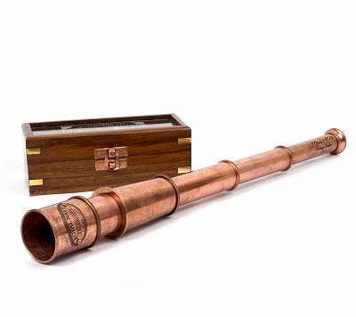 Vintage 1915 Retro Sailor Marine Telescope Copper Antique Royal Navy telescopes Wooden Box Glass Cover