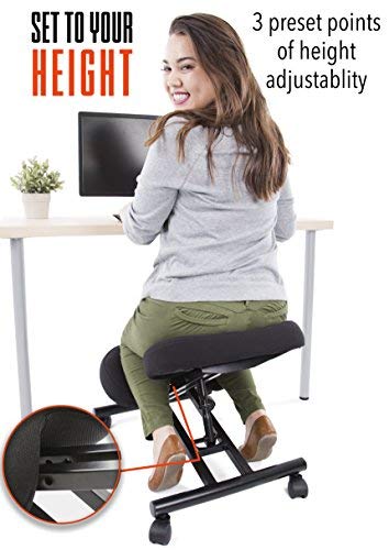 Posture Pro Ergonomic Kneeling Chair with Wheels | Fully Adjustable Mobile Office Seating | Improve Posture & Relieve Back Pain | Easy Assembly | Kneeling Desk Chair for Home, Office & School (Black)