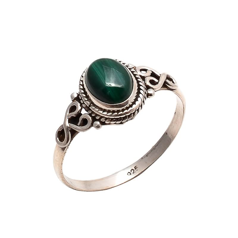 Malachite Stone Ring 925 Sterling Silver Statement Ring For Women Handmade Rings Gemstone Christmas Promise Ring Size US 7 Gift For Her