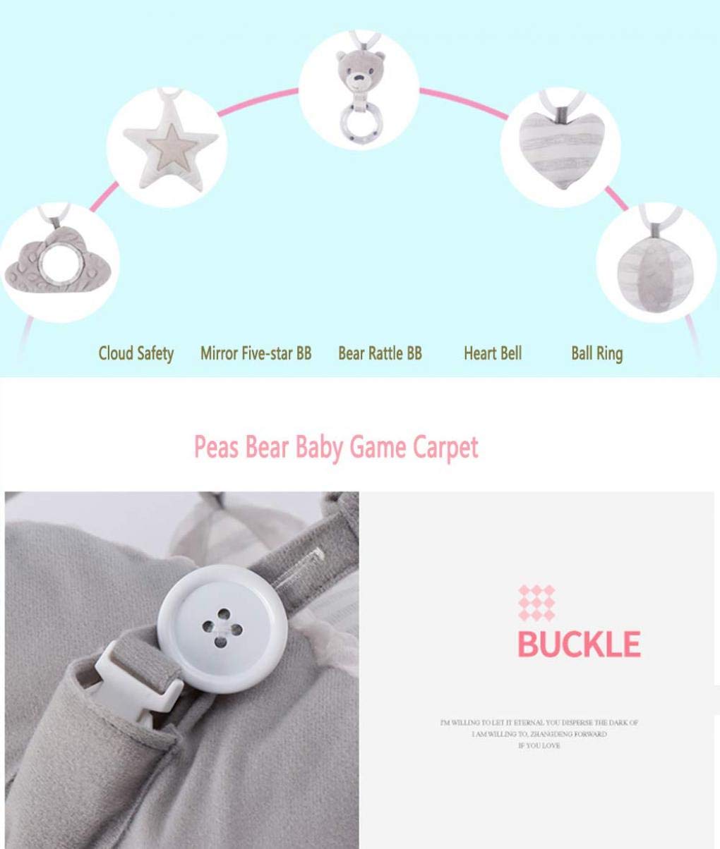 KUANDARM Grey Bear Shaped Baby Play Mat with Fitness Frame Cute Pendants Newborn Activity Centre Toddler Game Blanket