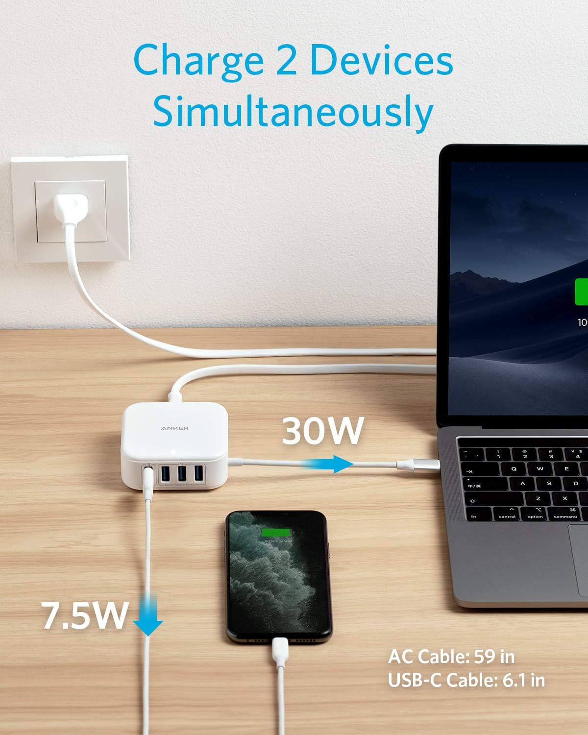 Anker USB C HDMI Hub with AC Adapter, PowerPort 5-in-1 37.5W Charger, with 4K HDMI, 30W Power Delivery, 4 USB 3.0 Ports, Compatible with iPhone, iPad, MacBook, Galaxy, Note, and More