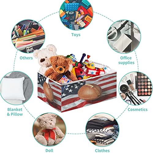 visesunny Closet Baskets Football Usa Flag Storage Bins Fabric Baskets for Organizing Shelves Foldable Storage Cube Bins for Clothes, Toys, Baby Toiletry, Office Supply