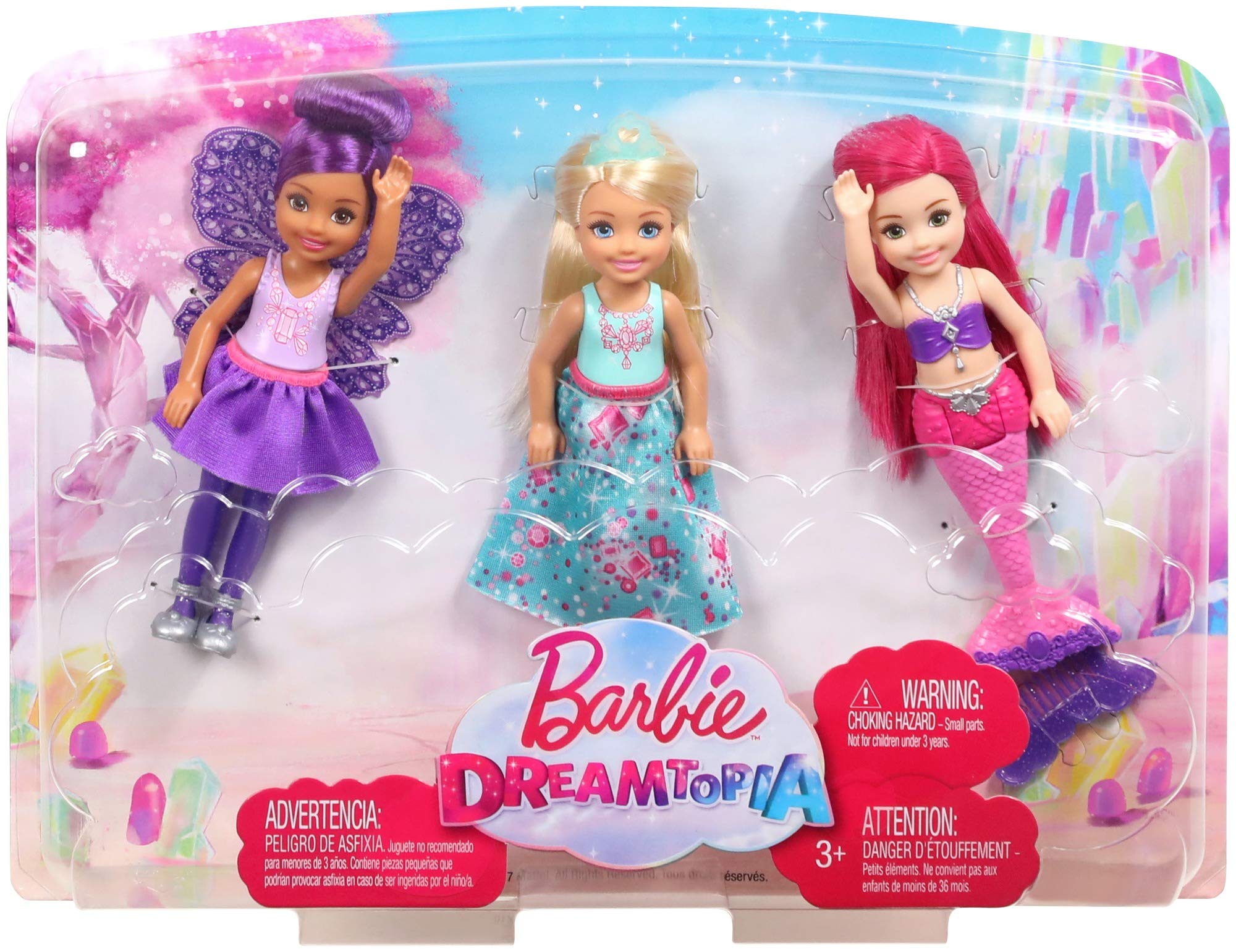 Barbie Mattel Dreamtopia-Pack of 3 Chelsea Mermaid, Fairy and Princess Dolls, Multicolor FPL86