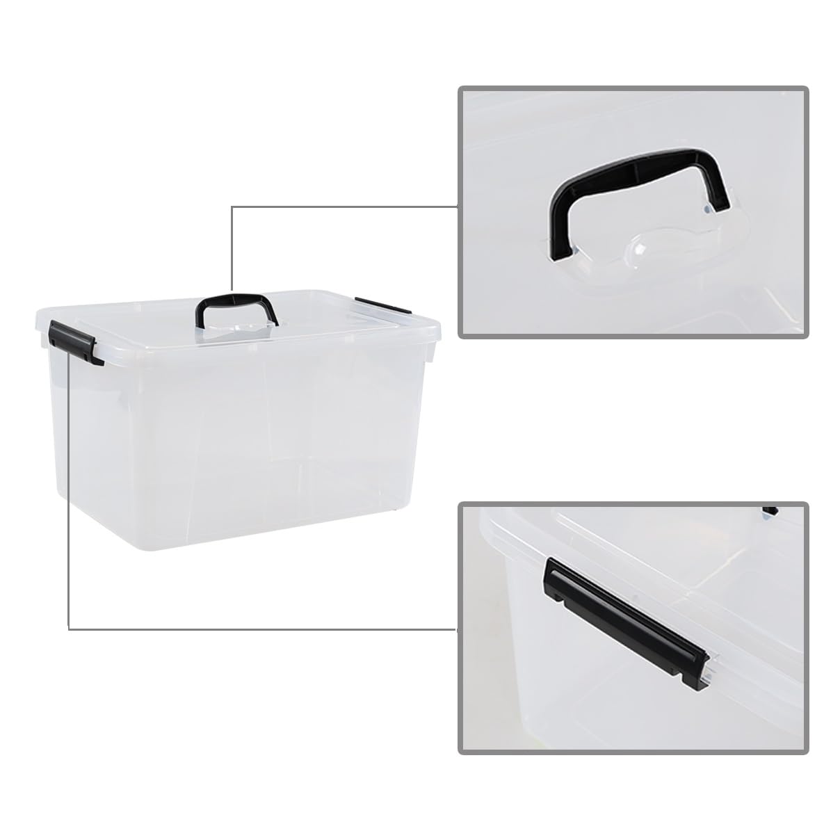 CadineUS 4-pack 18 Liter Clear Plastic Storage Box, Latch Storage Bins with Lids