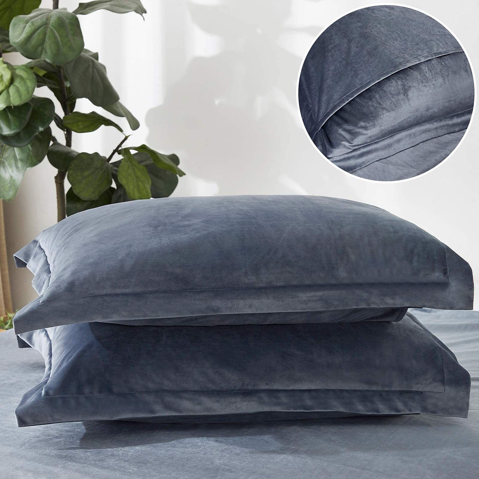David's Home Velvet Duvet Cover Set King, Soft and Luxurious Flannel Comforter Cover 3PCS with Corner Ties, Button Closure, 106β x 92β, Greyish Blue, No Insert