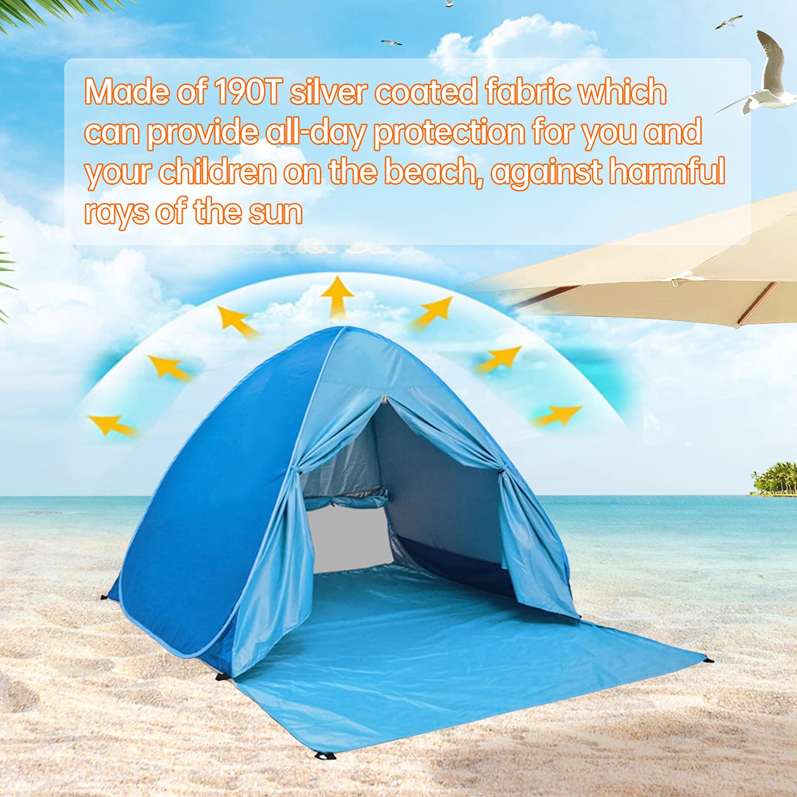 Beach Tent, Magicorange Pop Up Baby Beach Beach Shade, UPF 50+ Instant Portable Tent Sun Shelter for 2-3 Person, Automatic Beach Tent with Carry Bag (Blue)