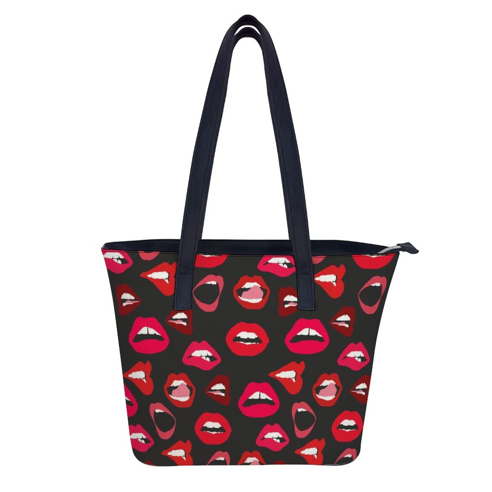 Mouth Red Sexy Lips Women's Tote Bag PU Leather Shoulder Bag Handbags Purse For Work Shopping Travel