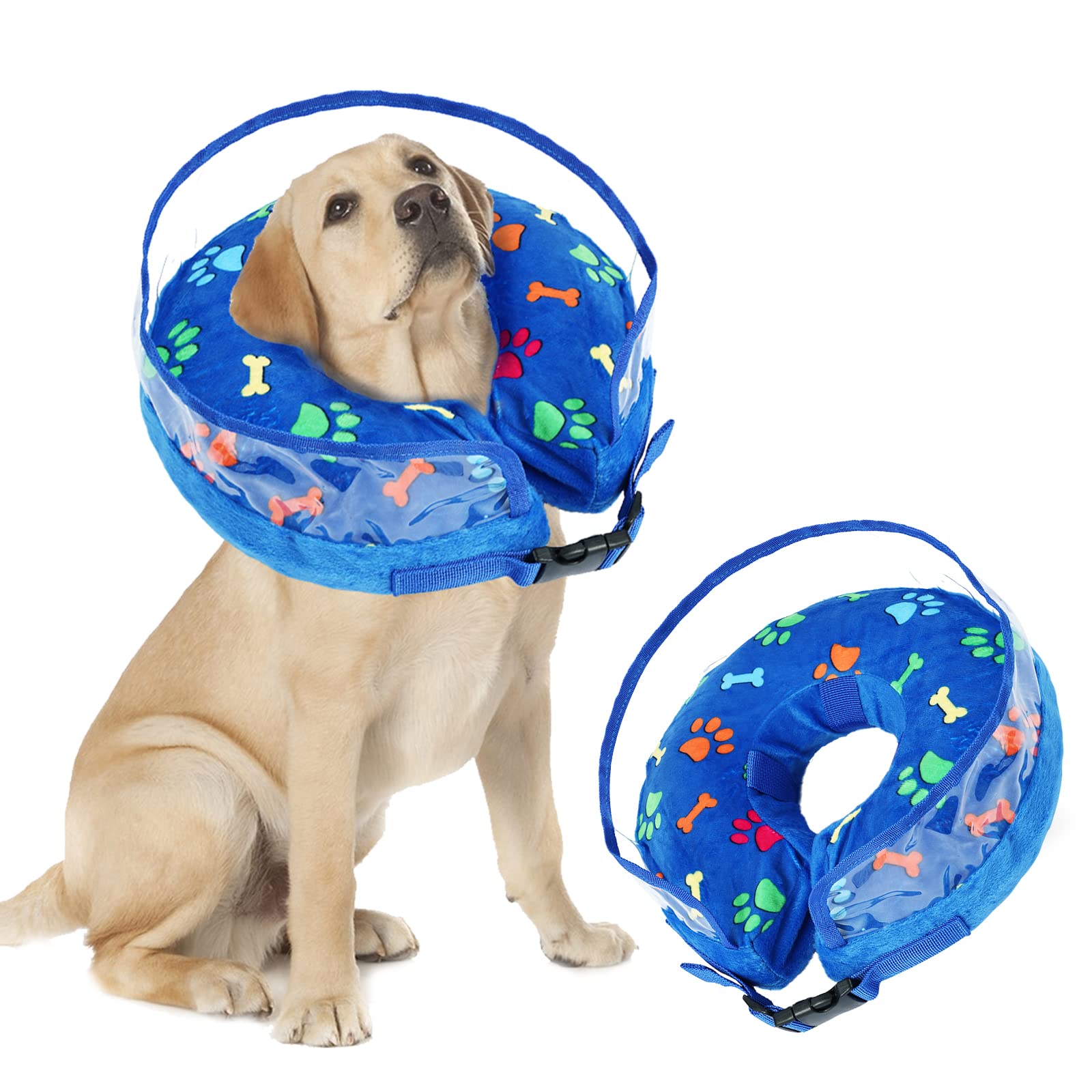 Crazy Felix Dog Cone, Inflatable Dog Cone for Small, Medium, and Large Dogs, Soft Cone for Dogs After Surgery with Adjustable Buckle and Cute Pattern to Stop Licking and Biting Wounds(Grey, L)