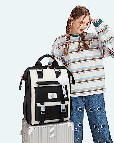 LOVEVOOK Laptop Backpack for Women,15.6 Inch College Backpack,Light Weight Travel Backpack Waterproof Casual Daypack Computer Backpack fits Travel Work Casual（15.6 inch,Black&Beige）