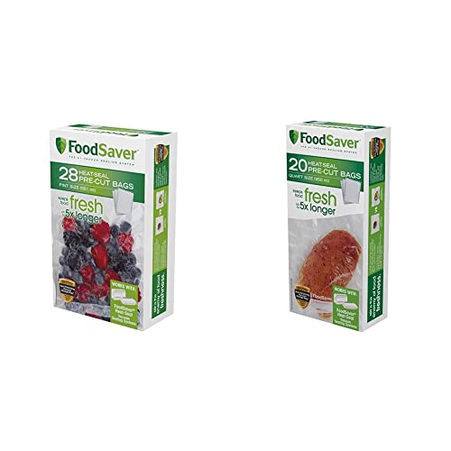 FoodSaver 1-Pint Precut Vacuum Seal Bags, 28 Count, Clear & 1-Quart Precut Vacuum Seal Bags with BPA-Free Multilayer Construction for Food Preservation, 20 Count