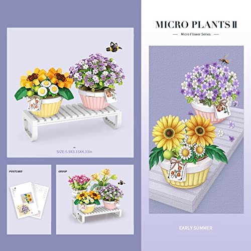 QLT Mini Bricks Flower Mini Sunflower Bonsai Tree Building Block Set 2PCS Botanical Collection Construction Building Toy, Creative Gift for Her Girls Women Adults 6+（Not Compatible with Lego Set ）