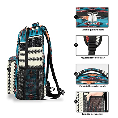 Aztec School Backpacks for Girl Student Daybag Water Resistant,Navajo Pattern Travel Schoolbag for Women/Men College Bookbags Medium