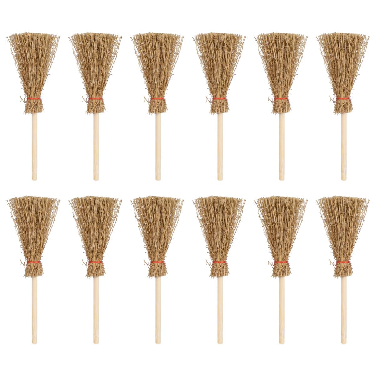 Ciieeo 12pcs Mini Broom with Red Rope Witches Mini Broom Prop Mini Witch Broom Halloween Mini Witch Broom for Costume Cosplay Party