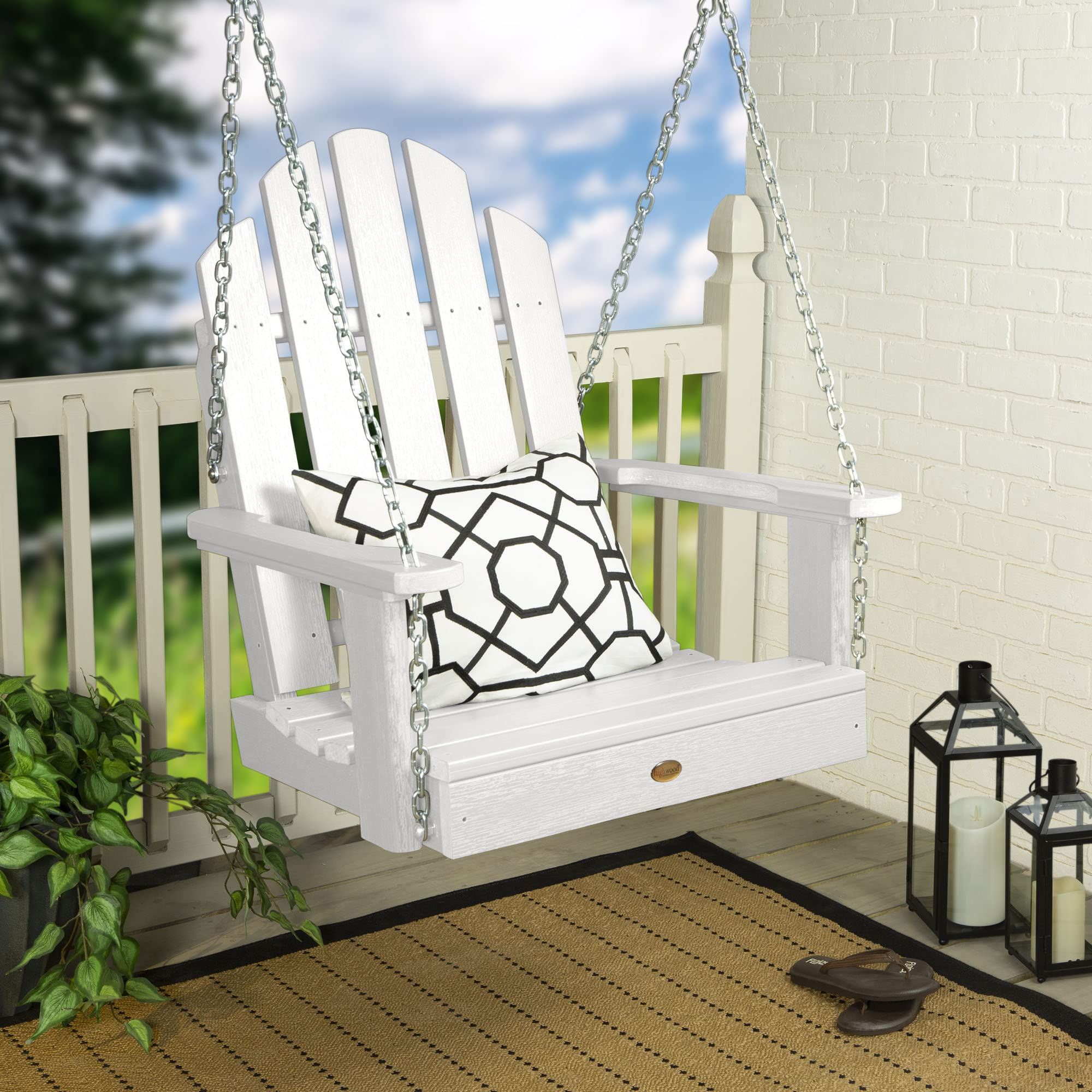 highwood AD-SW2CW23-WHE Classic Westport Adirondack Single Seat 1-Person Porch Swing, White