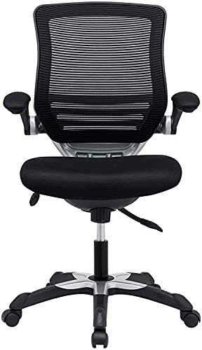 Modway Edge Mesh Back and Mesh Seat Office Chair In Black With Flip-Up Arms in Black