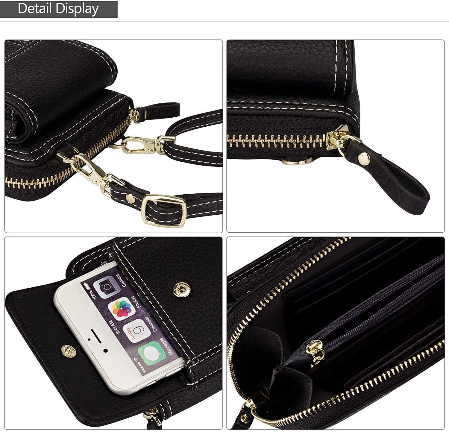 Ladies fashion casual shoulder messenger bag mid-length clutch bag large capacity mobile wallet (Color : Black, Size : One size)