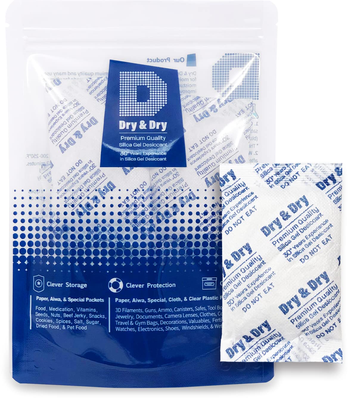 Dry & Dry 30 Gram [20 Packets] Silica Gel Packets Desiccants, Silica Packets - Rechargeable Silica Gel Packs, Silica Gel Packets, Desiccants Packets, Silica Gel