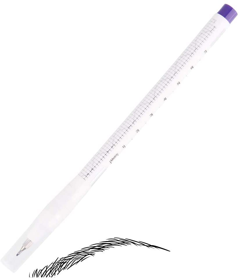 Beauty7 Tattoo Skin Markers Pen Piercing Eyebrow Tattoo Pen Surgical Tip 0.5mm/1mm Body Art Scribe Marking Tool with Ruler (1 Pack)