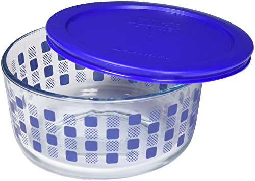 Pyrex 1126076 4-Cup Cadet Blue Small Square Dots W/Lid