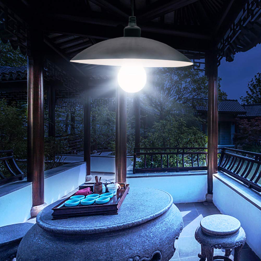 LAFEINA Solar Pendant Lights, Outdoor Solar Lights with Remote Control Dual Color Switchable Brightness & Timing Adjustable Shed Lamp for Barn Yard Patio Porch Garden