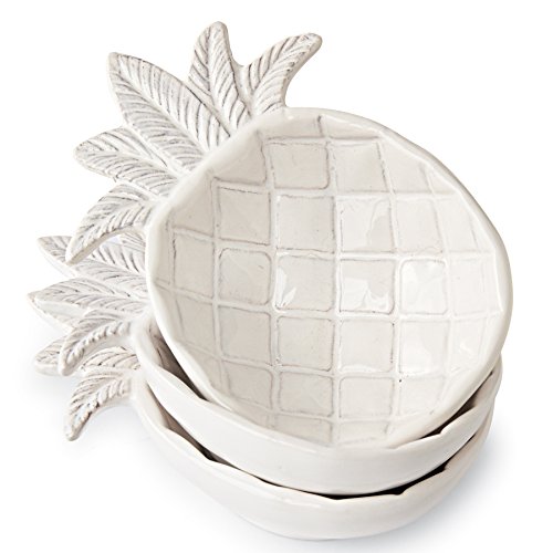Mud Pie Ceramic Pineapple Shaped Dip Condiment Bowls Set of 3