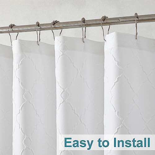 Lecloud White Shower Curtain for Bathroom, 3D Embossed Geom Pattern Hotel Quality Bathroom Shower Curtain, Machine Washable Waterproof Fabric Bath Curtain for Bathroom and Bathtubs, 72" Wx72 L