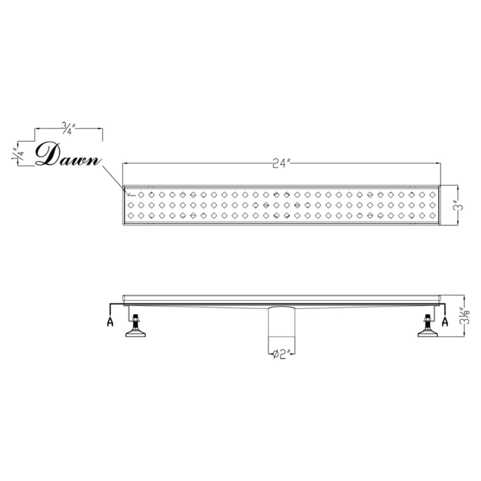 Dawn LMI240304 Mississippi River Series Linear Shower Drain, 24-Inch