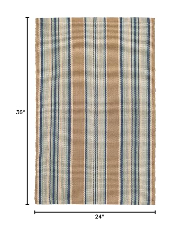 Dash and Albert Blue Heron Cotton Area Rug - 2' x 3' Blue Stripe Handwoven Accent Rug - Durable, Lightweight, High Traffic Areas Hallway, Bedroom, Stairs