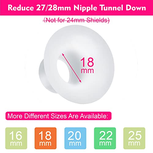 LOZAEVE 18mm Silicone Flange Inserts Compatible with for Spectra S1/S2, Medela, Bellababy, Elvie, Willow go, Momcozy S9 S10 S12, Freemie Breast Pump Insert Shields, Reduce 27-28mm Tunnel to 18mm, 2pcs