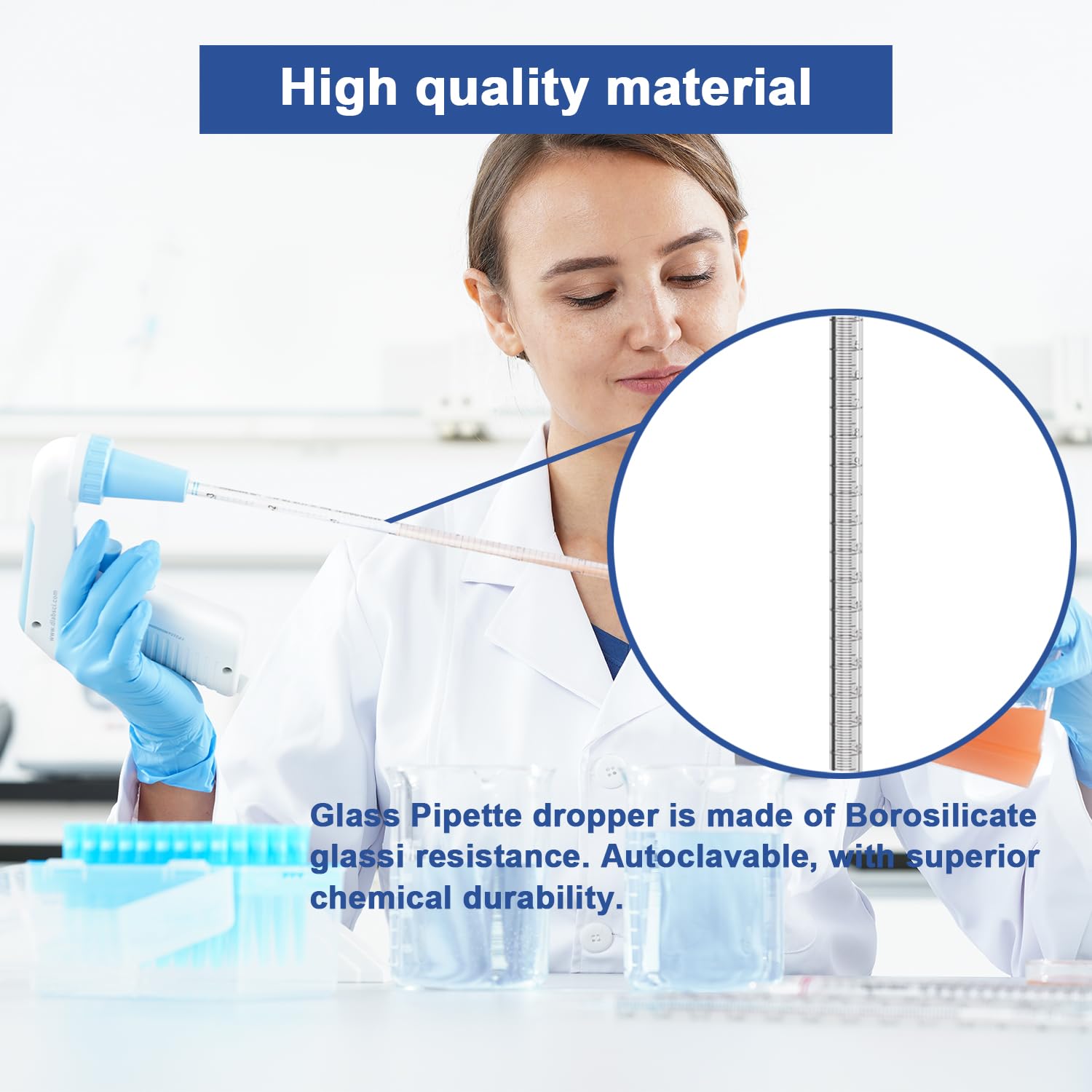 ONiLAB Glass Graduated Pipette, 10ml,Tolerance ±0.1ml, Standard Sodium Calcium Glass Pipettes for Transfer Liquid or Essentail Oil for Lab, Chemistry(10 pcs) 17900304