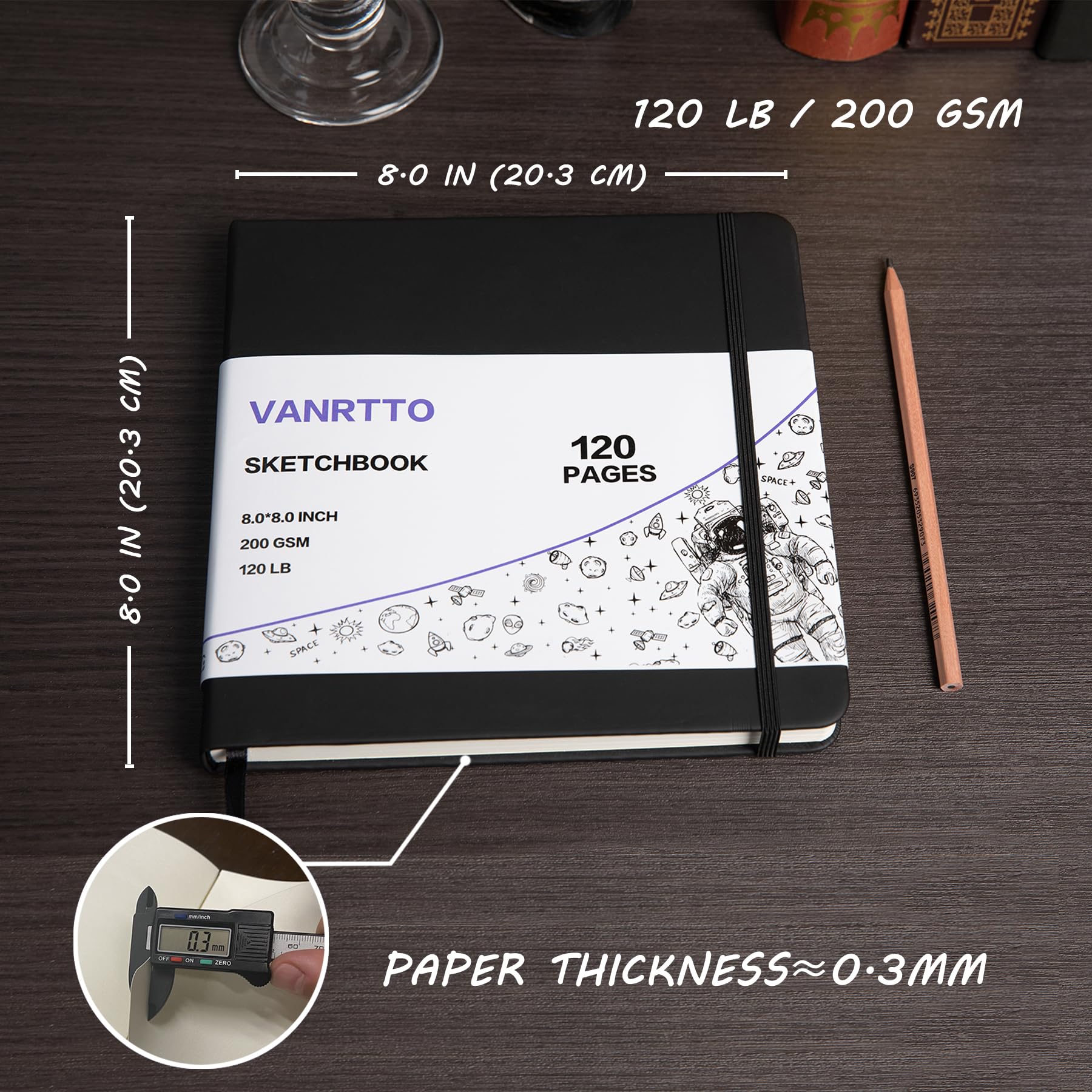 Hardcover Square Sketch Book, 120lb/200GSM Sketchbook Thick Drawing Paper for Marker Watercolor Pencil Mixed Media, Premium Drawing Notebook, Art Journal, 60 Sheets/120 Pages 8x8 Inch Sketch Pad