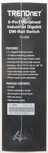 TRENDnet 5-Port Hardened Industrial Gigabit DIN-Rail Switch, 10 Gbps Switching Capacity, IP30 Rated Network Switch (-40 to 167 ºF), DIN-Rail and Wall Mounts Included, Lifetime Protection,Black,TI-G50
