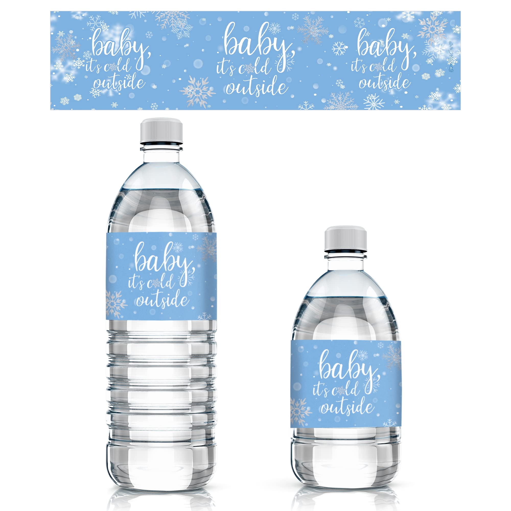 Blue Little Snowflake Winter Baby Shower Water Bottle Labels - Baby It's Cold Outside - 24 Stickers