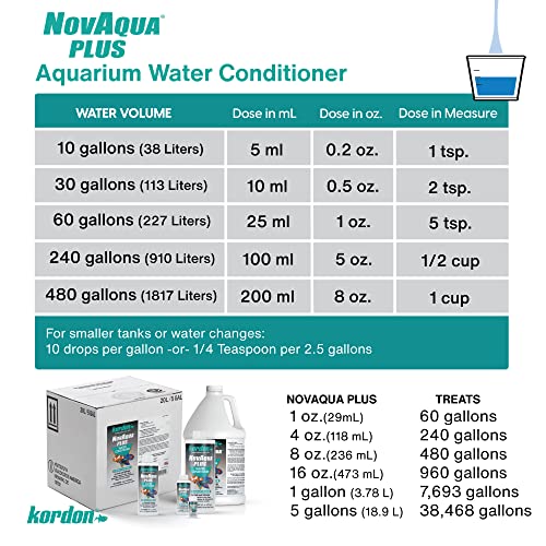 Kordon NOVAQUA Plus - Freshwater & Saltwater Aquarium Water Conditioner β Instantly Detoxifies Chlorine, Chloramines, & Heavy Metals, Replaces Fish Slime Coat, Reduces Fish Stress, 1-Gallon