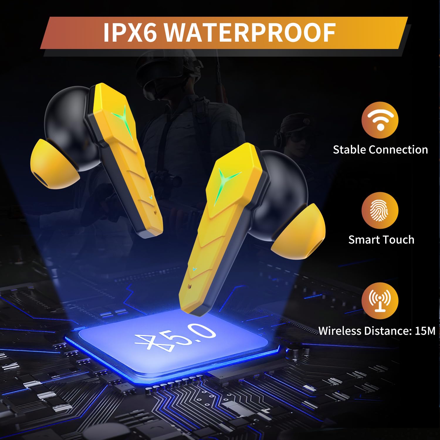 KINGSTAR Wireless Gaming Earbuds, Bluetooth 5.0 Game Earphones with Microphone in-Ear Gaming Headphones Noise Cancelling Earbuds Auto Pairing Ture Wireless Ear Buds for iOS Android