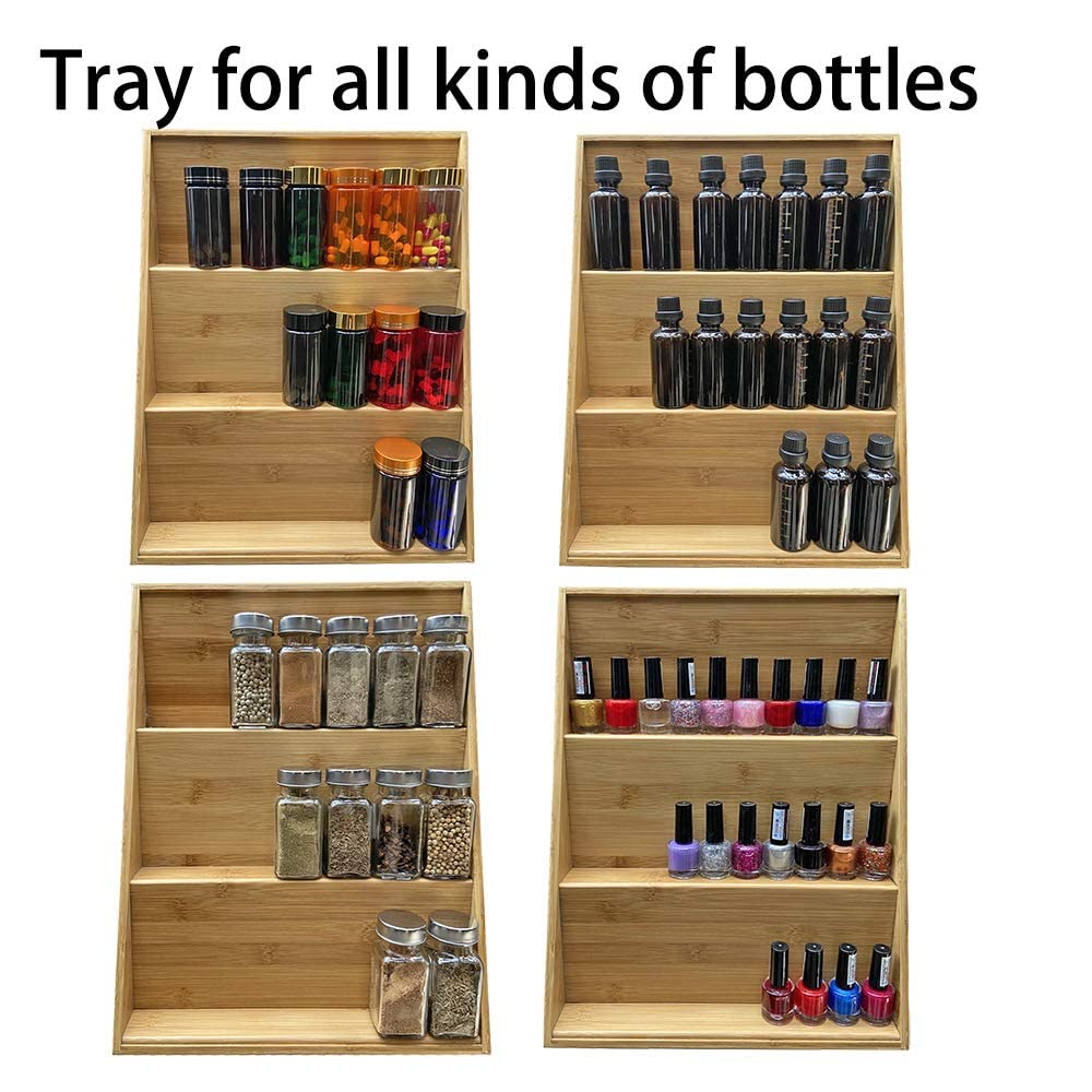 Simhoo Bamboo Spice rack In-Drawer Kitchen Cabinet Spice 18 Bottle Holder Tray for Storage/Organizer 3-Tier Insert