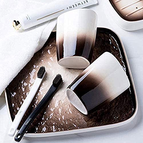 Bathroom Accessories Set 4 Piece with Tray Includes Soap Dispenser Toothbrush Holder Tumbler Soap Dish Gradient Color Brown Bathroom Accessory Kit