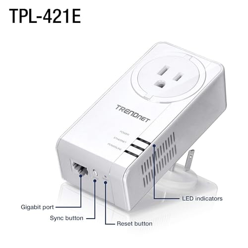 TRENDnet Wi-Fi Everywhere Powerline 1200 AV2 Dual-Band AC1200 Wireless Access Point Kit, Includes 1 x TPL-430AP and 1 x TPL-423E, 3 x Gigabit Ports, Easy Installation, White, TPL-430APK
