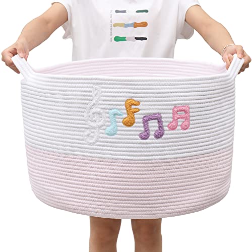 Volhouim XXXLarge Cotton Rope Basket, Blanket Storage for Living Room for Storage Blanket Basket Nursery Toy Basket Baby Laundry Basket for Clothes Towels Blankets,Empty Gift Basket 22"x14" Pink