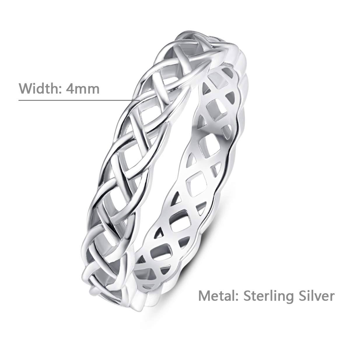 AVECON 4mm 925 Sterling Silver Cletic Knot Rings Simple Rings Statement Ring for Women Size 8