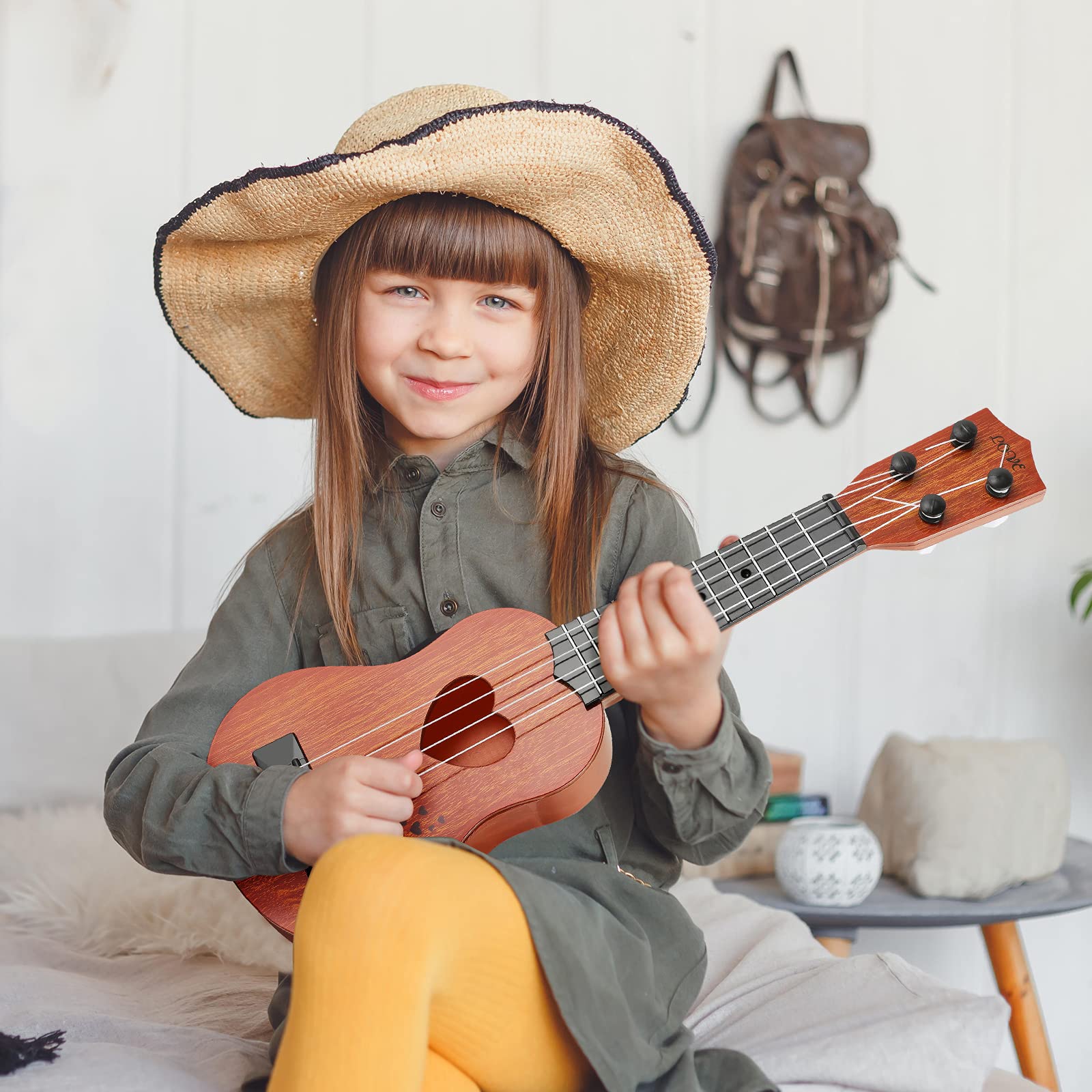 Kids Toy Guitar, Ukulele Beginner Musical Instrument, Easy to Hold 17 inches with 4 Adjustable Strings Mini Guitar for Skill Improving Early Educational Pre School Children Toddler