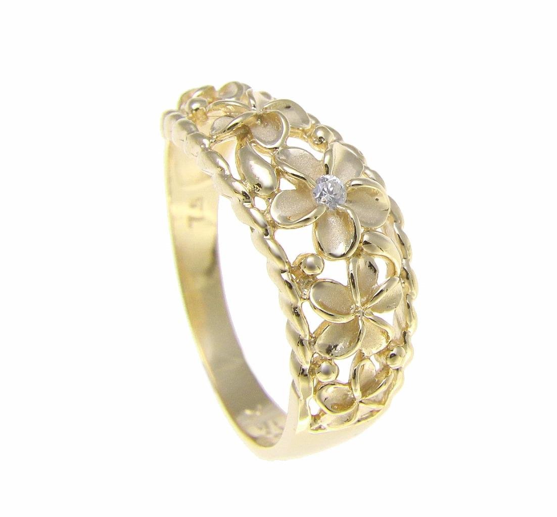 Arthur's Jewelry Yellow gold plated 925 sterling silver 5 Hawaiian plumeria flower cz ring curve style Size 9