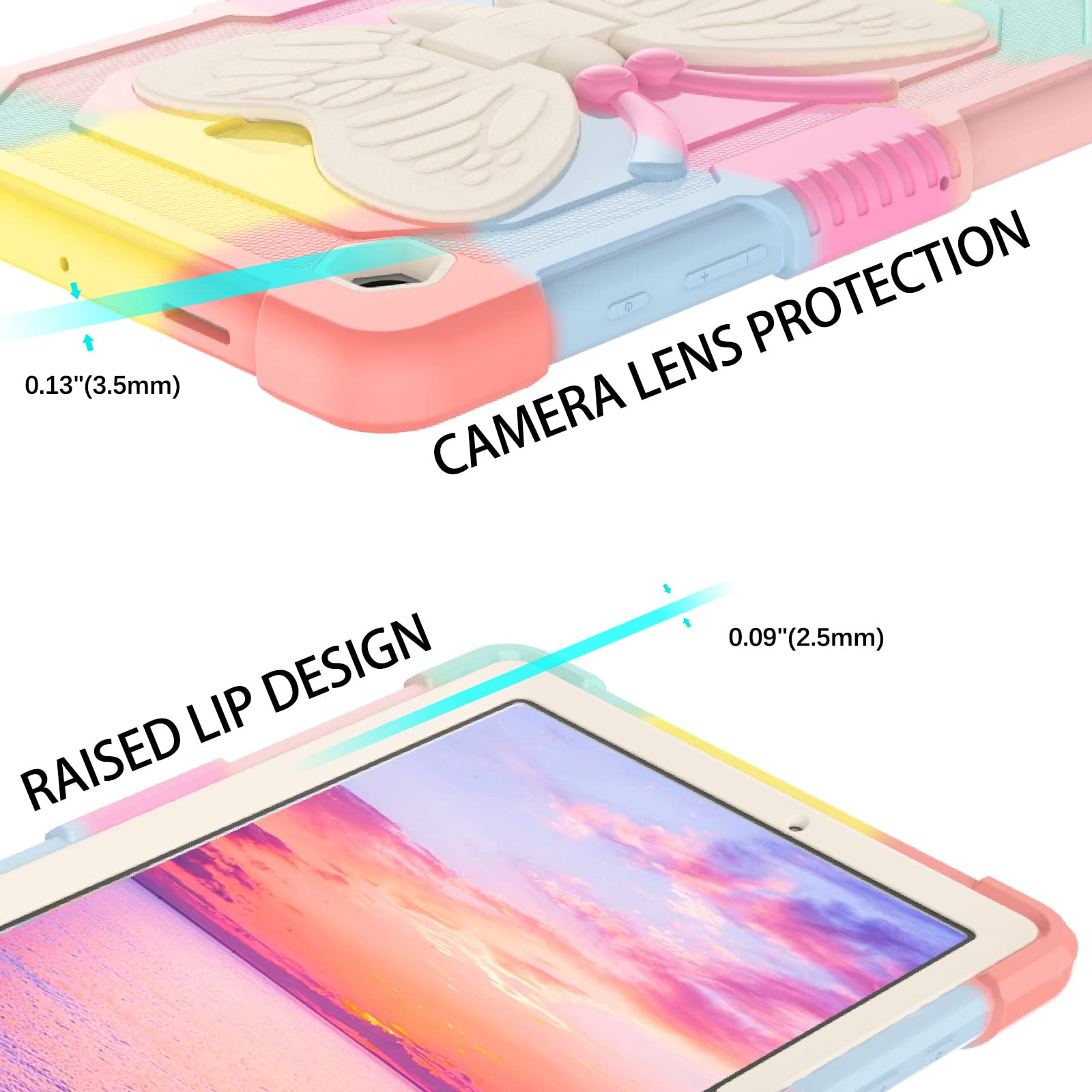 DUEDUE for Samsung Galaxy Tab A8 10.5 Case 2022, Butterfly Wings Kickstand 3D