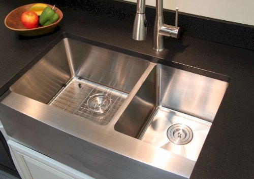 Dowell 10" Deep Apron Front Farmhouse Undermount Double Bowl 35-7/8x20-3/4 Stainless Steel Kitchen Sink (16 Gauge, 6008 3620D)