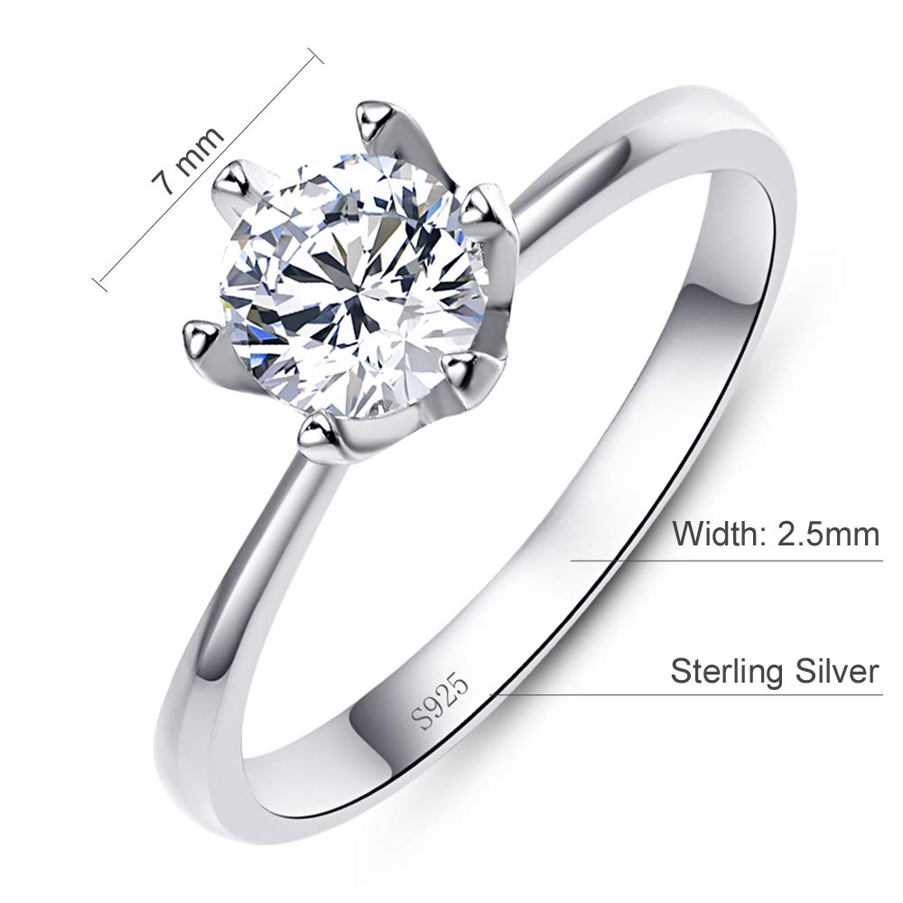 AVECON 925 Sterling Silver Brilliant Round Cut AAA CZ Solitaire Engagement Ring for Women Size 6