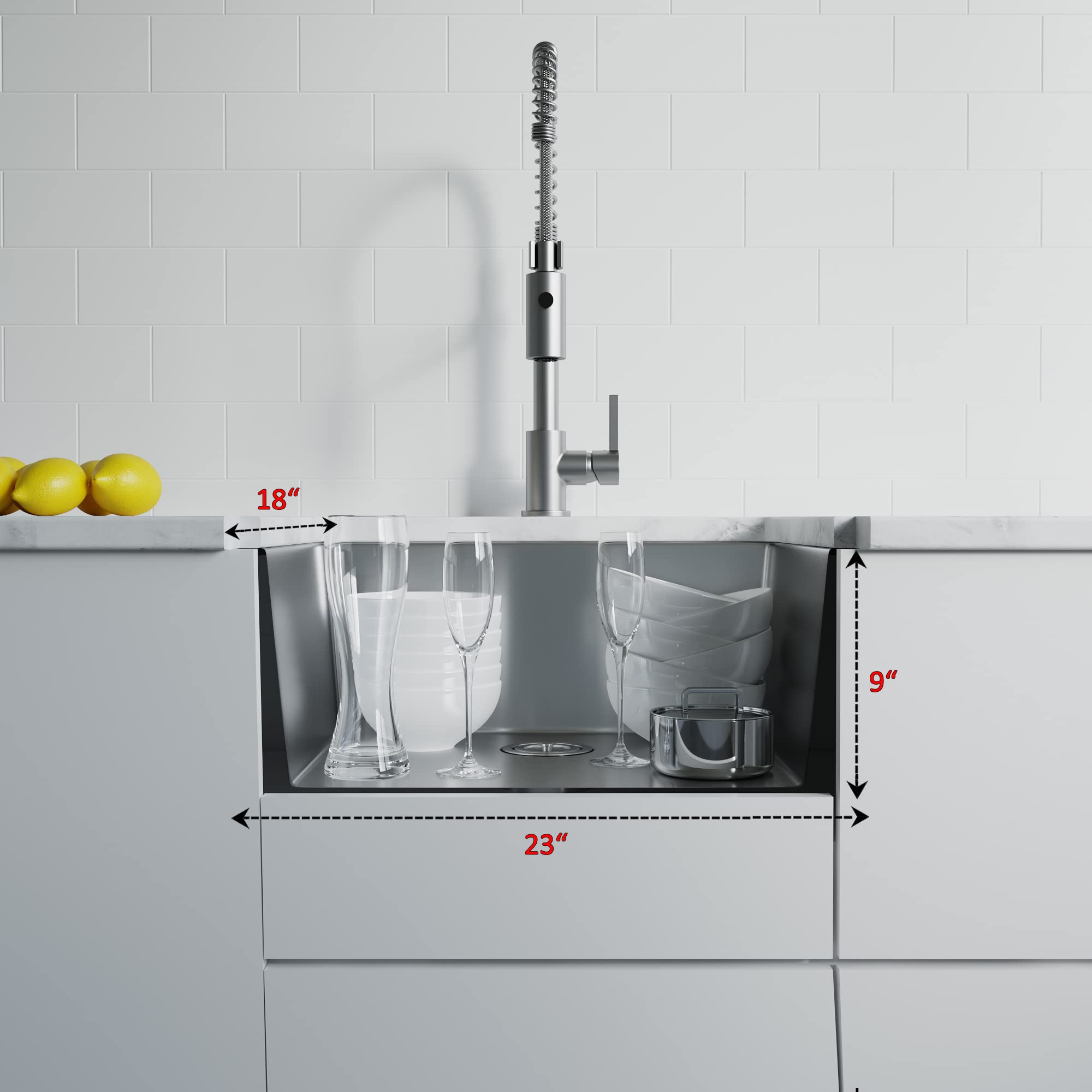 Dowell 9" Deep Undermount Single Bowl 23x18 Stainless Steel Kitchen Sink (18 Gauge, 6005 2318)